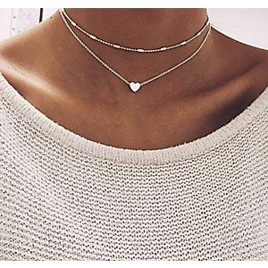 Altitude Boutique Heart Pendant Necklace for Women | Silver Plated Choker Necklace | Dainty Hypoallergenic Adjustable Chain 15in-18in (Silver)