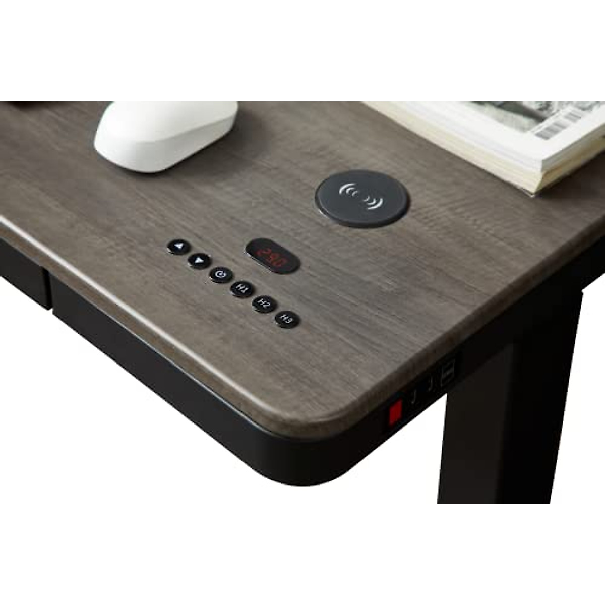 kowo Electric Standing Desk with Drawers Integrated Wireless Charger, 48" Adjustable Height Whole Piece Desktop Home Office Computer Desk, Grey Oak/Black