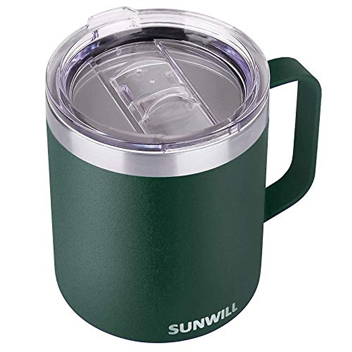 SUNWILL Coffee Mug with Handle, 14oz Insulated Stainless Steel Reusable Coffee Cup, Double Wall Coffee Travel Mug, Powder Coated Forest Green