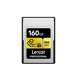 Lexar 160GB Professional CFexpress Type A Gold Series Memory Card, Up to 900MB/s Read, Cinema-Quality 8K Video, Rated VPG 400 (LCAGOLD160G-RNENG)