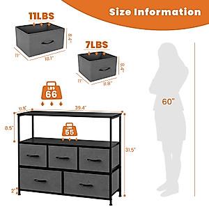 Sweetcrispy TV Stand for Bedroom, TV Dresser for 45 inches, Media Console Table, Entertainment Center with 5 Fabric Drawers Cabinet and Open Storage Shelf Furniture Cabinet for Living Room, Hallway