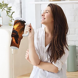 Slewiaeky Tumbler with Handle 40 oz America Hawk Bird Cicada Travel Mug with Lid and Straw Stainless Steel Vacuum Insulated Water Bottle Cup for Iced Tea Coffee Cold Beverages Cup Holder Friendly