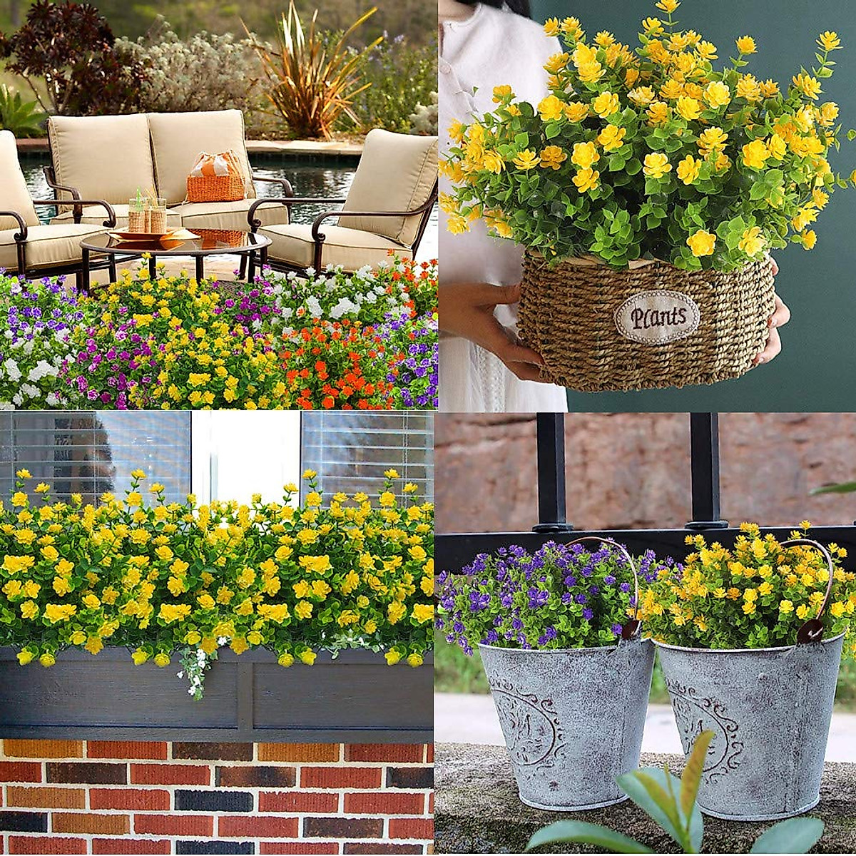 KUPOO Artificial Greenery Plants Fake Plastic Boxwood 6PCS Artificial Greenery Stems for Farmhouse Home Garden Wedding Indoor Outside Decor (Yellow)