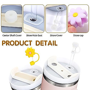 Yungeln 10 PCS Silicone Spill Proof Stopper Set Compatible with Stanley Cup 1.0 40oz/ 30oz,Reusable Straw Cover Including 2 Square Spill Stopper,2 Round Leak Stopper and 4 Flower Straw Cover Cap