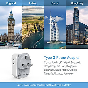 2 Pack US to UK Plug Adapter, TESSAN Ireland Scotland Type G Power Adapter, 4 American Outlets 3 USB, Travel Adaptor Converter for USA to England London British Hong Kong Irish Kenya Dubai Qatar
