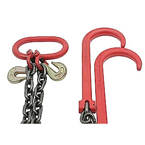 Mytee Products Grade 80 V Bridle Chain, Tow Recovery G80 3/8" x 3' Chain 7100# Lbs, Two 15" J-Hook & Eye Cradle Grab Hook