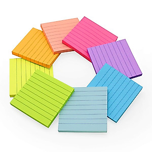 (8 Pack) Lined Sticky Notes 3x3 in Bright Ruled Post Stickies Colorful Super Sticking Power Memo Pads Strong Adhesive, 82 Sheets/pad