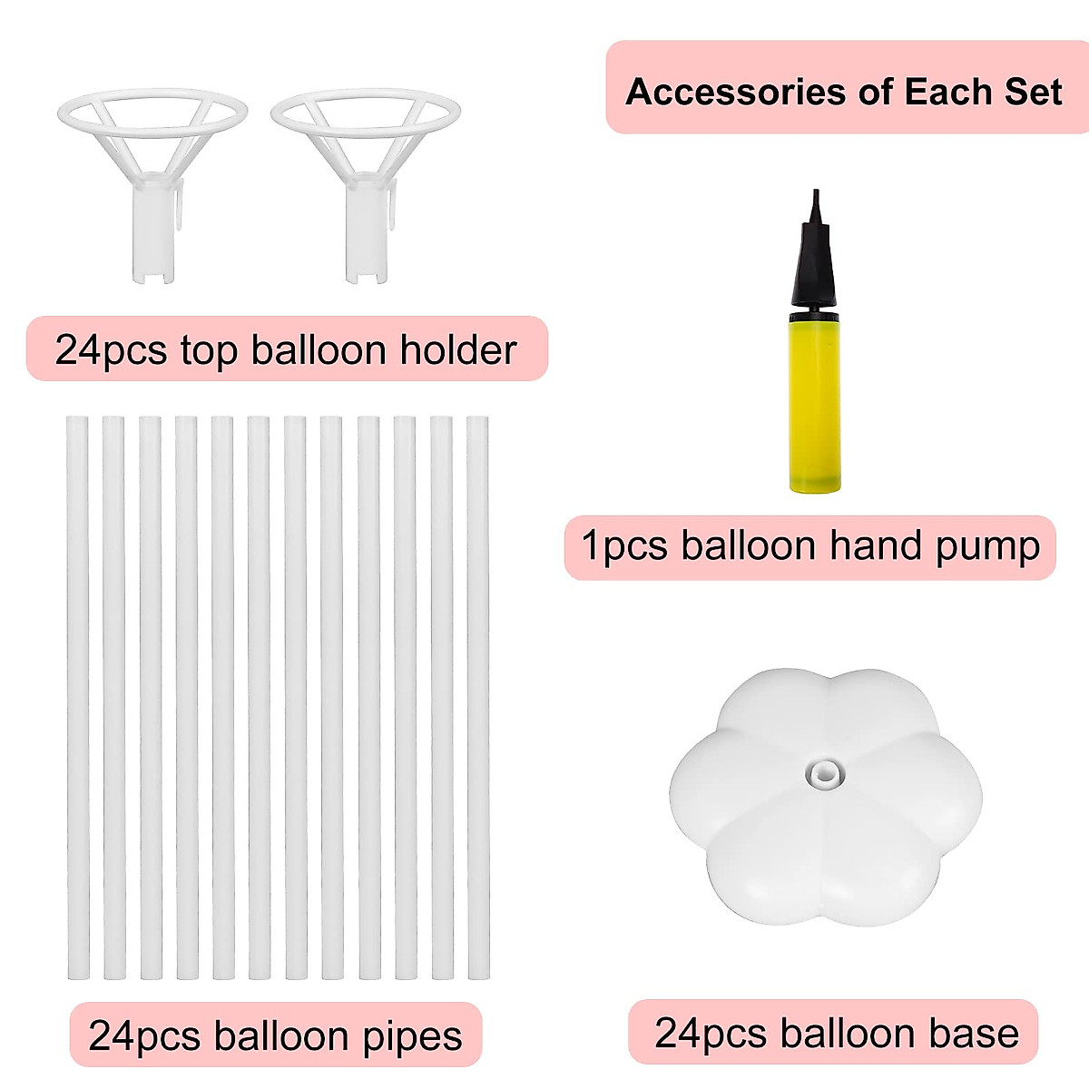 RUBFAC Balloon Stand Kit 24 Sets Balloon Cup with Stick and Flower Base Table Desktop Support Holder for Wedding Birthday Party Supplies,White