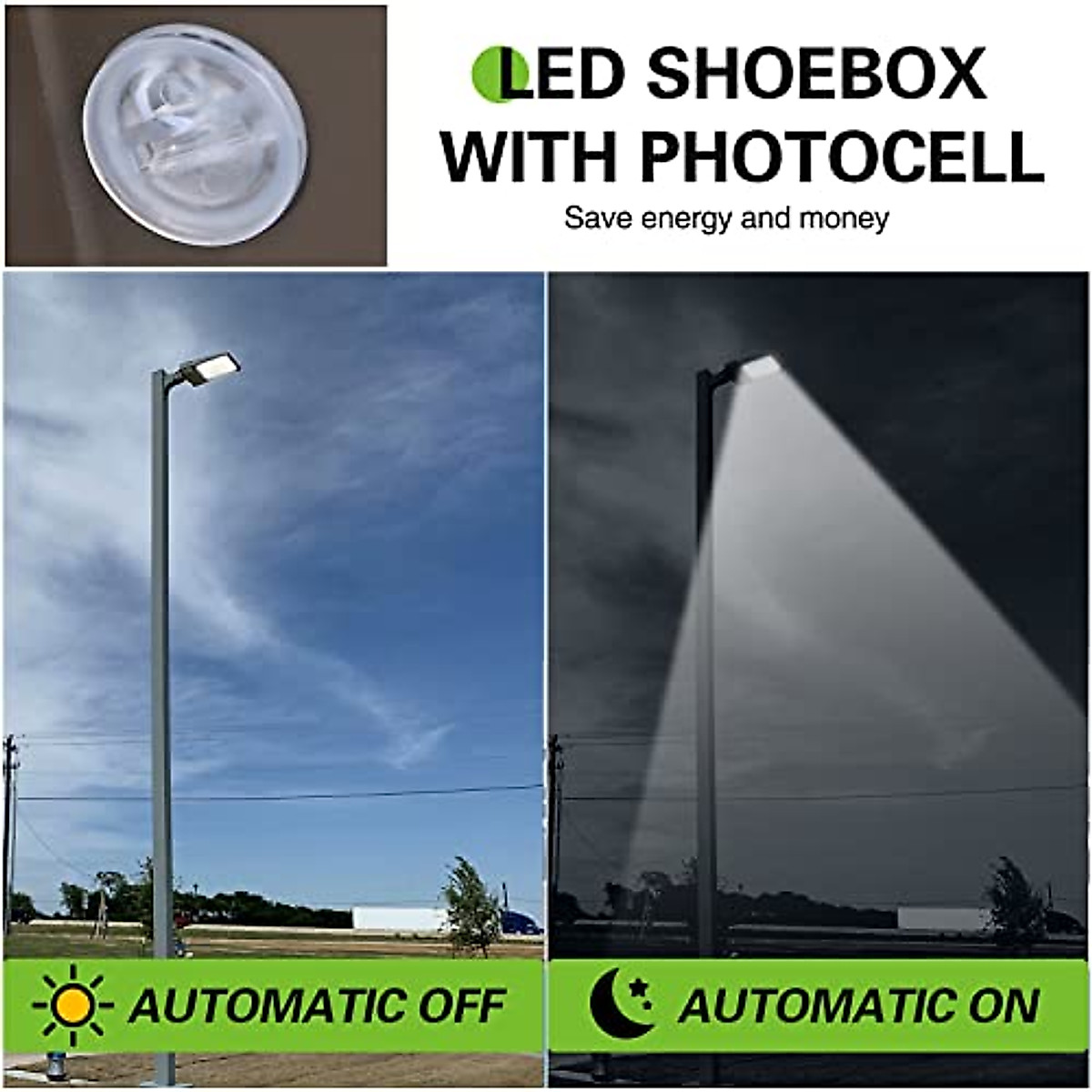 hykolity 150W/200W Switchable LED Parking Lot Light, 150LM/W LED Street Lighting with Dusk to Dawn Photocell [400W-600W HPS Equiv.] 5000K 100-277V, Commercial Adjustable Arm Mount LED Shoebox Light