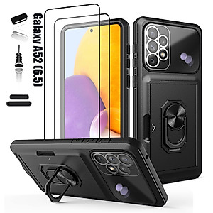 ymxdmd Wallet Case for Samsung Galaxy A52(5G) 6.5 Inch, Credit Card Business Card Slot Sliding Door Hides Portable Design, Double Layer Hybrid Military Grade Rugged Shock Resistant Drop Case (Black)