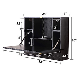 Wall Mounted Table, Folding Laptop Desk Wall-Mount Writing Desk with Storage Shelves & Drawer, Wall Mounted Desk for Home, Office, Small Spaces(Black)