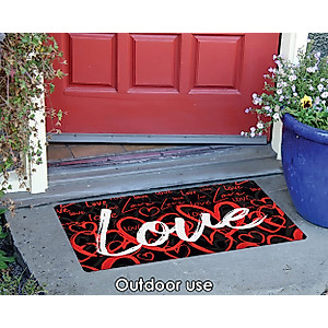 Toland Home Garden 800535 Love Hearts Valentines Door Mat 18x30 Inch Heart Outdoor Doormat for Entryway Indoor Entrance