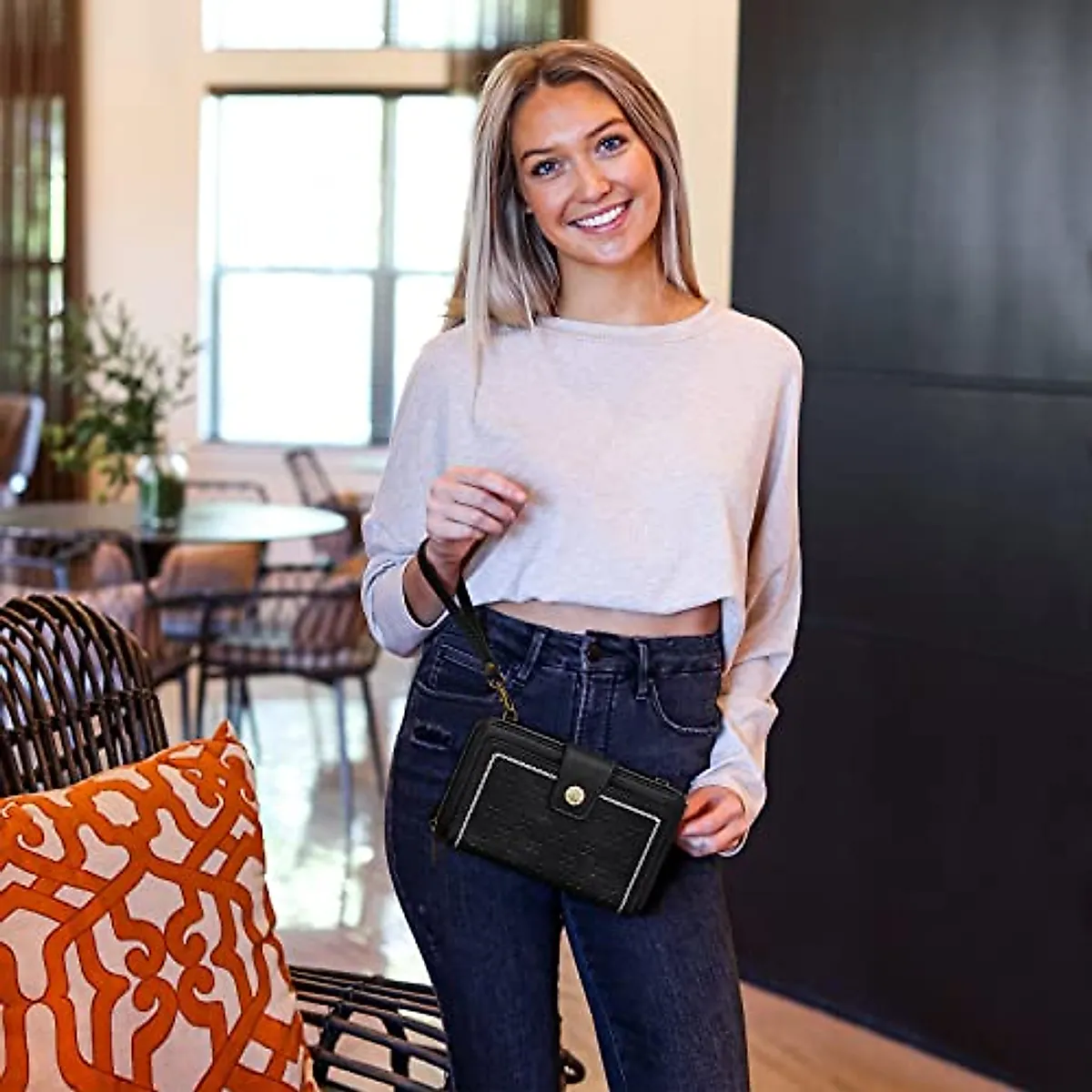 S-ZONE Crossbody Cell Phone Purse Wristlet Wallets for Women RFID Blocking Phone Wallet with 2 Straps