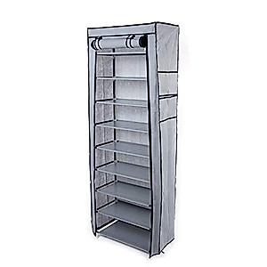 GREEF 10 Tier 30 Pairs Shoe Rack with Dustproof Cover Large Shoe Storage Organizer Cabinet for Closet, Bedroom, Entryway, Hallway, Dorm Room (Grey)