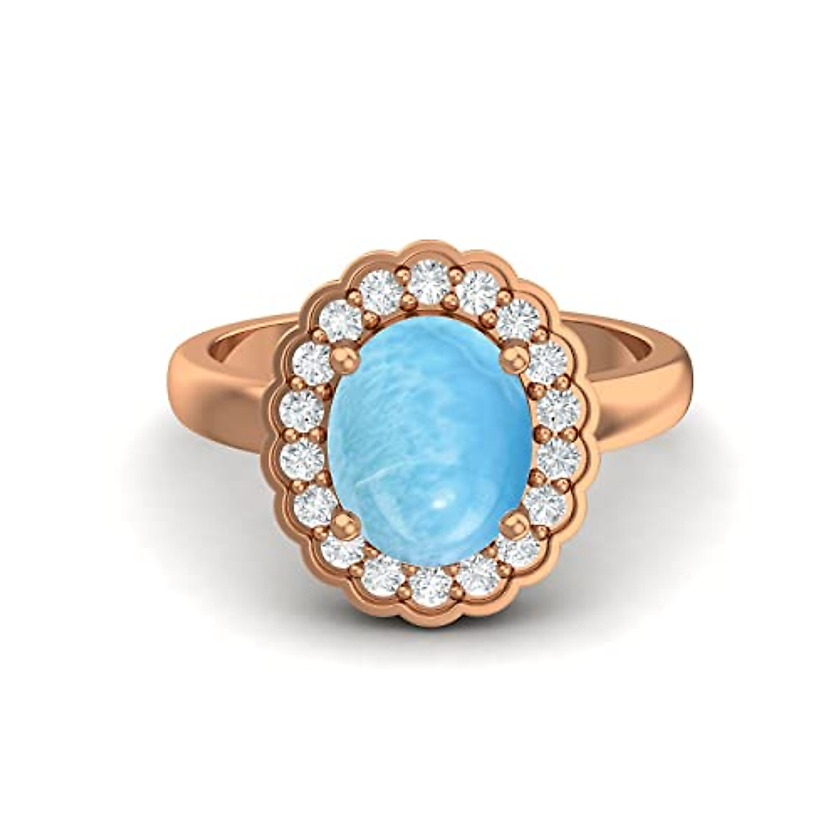 MOONEYE 10x8mm Oval Shape Natural Larimar Solitaire Engagement 925 Sterling Silver Birthstone Promise Ring (Rose Gold Vermeil, 9)