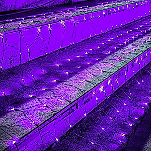 TW SHINE Halloween Christmas 200 LED Net Lights, 9.8 FT x 6.6 FT Connectable Waterproof Decorations with 8 Modes for Outdoor Garden Holiday Party (Purple)