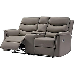 FULife 3+2 Modern Upholstered Manual Sectional Sofa Set with 1 Center Console&4 Cup Holders,Three Seaters Recliner Sofá and Loveseat Couch for Living Room/Apartment/Office/Theater, Gray PU A+B 77.5"W