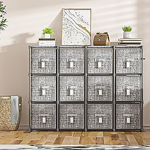 LUKYTOWER Cube Storage Organizer Shelf with 6 Printed Bins + Labels, Cubby Storage Organizer with Bins, Large Capacity Shelves for Storage,Closet, Living Room, Dorm, Yarn