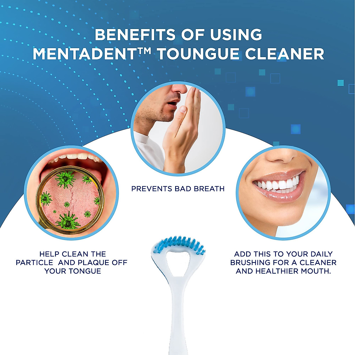 GuruNanda Mentadent Tongue Cleaner Dual Action Cleaner with Brush and Scraper - Fights Bad Breath & Odor Eliminator, Multi-Color