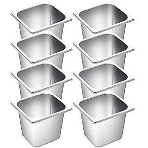 Jinei 1/6 Size 6'' Deep Hotel Pan Stainless 201 Steel Steam Table Pan Storage Catering Metal Pan Commercial Food Pans for Kitchen Restaurant Buffet Party Supplies (8 Pcs)