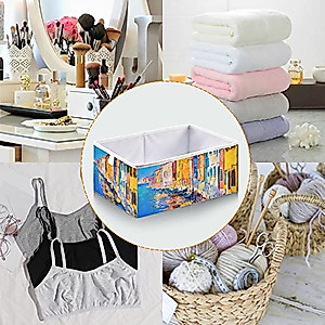 RunningBear Beautiful Venice Italy Storage Basket Storage Bin Square Collapsible Storage Hamper Foldable Fabric Cube Organizer for Shelf Closet Nursery Home