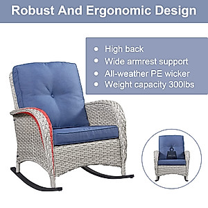 Belord Outdoor Rocking Chairs Set of 2, Wicker Rocker Rocking Chairs for Porch, 3 Pieces Patio Furniture Sets Rocking Bistro Set with Cushions and Side Table