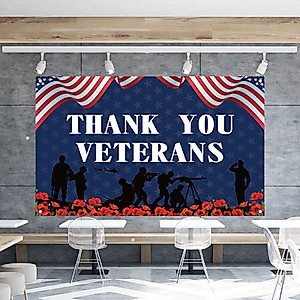 Veterans Day Backdrop Thank You Veterans Banner 4th of July Memorial Day Independence Day USA Patriotic Decorations and Supplies for Home Party