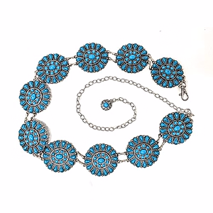 Texas West Western Women's Agate Stone Concho Large Chain Belt in 5 color (Green)