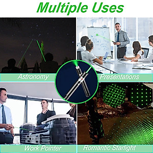 Green Laser Pointer High Power, High Power Laser Pointer Long Range Strong Green Laser Light Pointer USB Rechargeable Lazer Pointer Pen for Presentations Teaching Astronomy Hunting High Laser Pointer