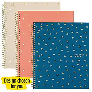Five Star Style Spiral Notebooks + Study App, 1-Subject, College Ruled Paper, 80 Sheets, 11" x 8-1/2", Design Chosen For You, 1 Count (820156F)