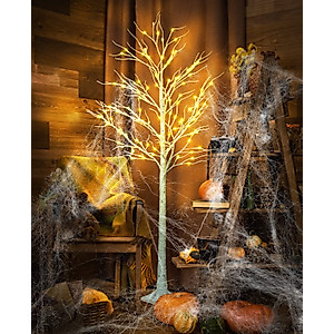 CUJGT Lighted Tree, 6 Ft 128 Led Birch Tree with Fairy Lights for Decoration Inside Outside, Birch Tree with Led Lights for Christmas Halloween Holiday Wedding Home Room Decor