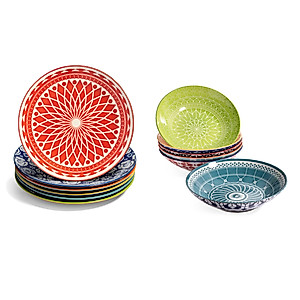 Annovero Bundle -, Pasta Bowls. Cute and Colorful Porcelain Dishes for Kitchen, Microwave and Oven Safe. Bundle