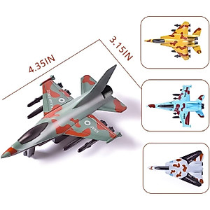 UiiQ Pull Back Airplane Toy Set Die Cast Metal Military Themed Fighter Jets, Good for Kids Toy Set Collection - 4 Pcs (Blue)