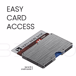 Bemmo Slim minimalist Credit Card wallet with Money Clip aluminum metal holder RFID Blocking carbon fiber, Great Gift Idea (Brushed Steel)