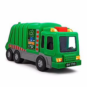 Playkidz Kids 15" Garbage Truck Toy with Lights, Sounds, and Manual Trash Lid, Interactive Early Learning Play for Kids, Indoor and Outdoor Safe, Heavy Duty Plastic
