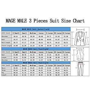 MAGE MALE Men's 3 Pieces Suit Slim Fit Notch Lapel One Button Business Wedding Party Solid Blazer Jacket Vest Pants Set with Tie Black