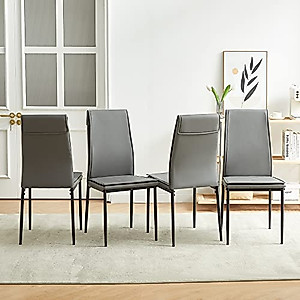 Modern Dining Chairs Set of 4, Kitchen Chair Dinner Chair with PU Leather High Back Upholstered Cushion and Metal Legs, Living Room Bedroom, Grey