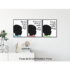 Black African American Boys Bedroom Wall Art - Son Gifts for Boys Room Decor - Inspirational Quotes - Motivational Educational Little Boys, Toddler Boys, Baby Boy, Nursery, Kids Room Decorations Set