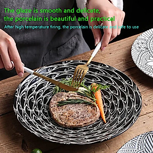 MAXLYA Bone China Plate, Japanese Set Tableware Straw Hat Western Food Plate Creative Embossed Fish Plate Pasta Plate Dessert Plate, Stackable & Dishwasher Safe (Set of 4/8'')