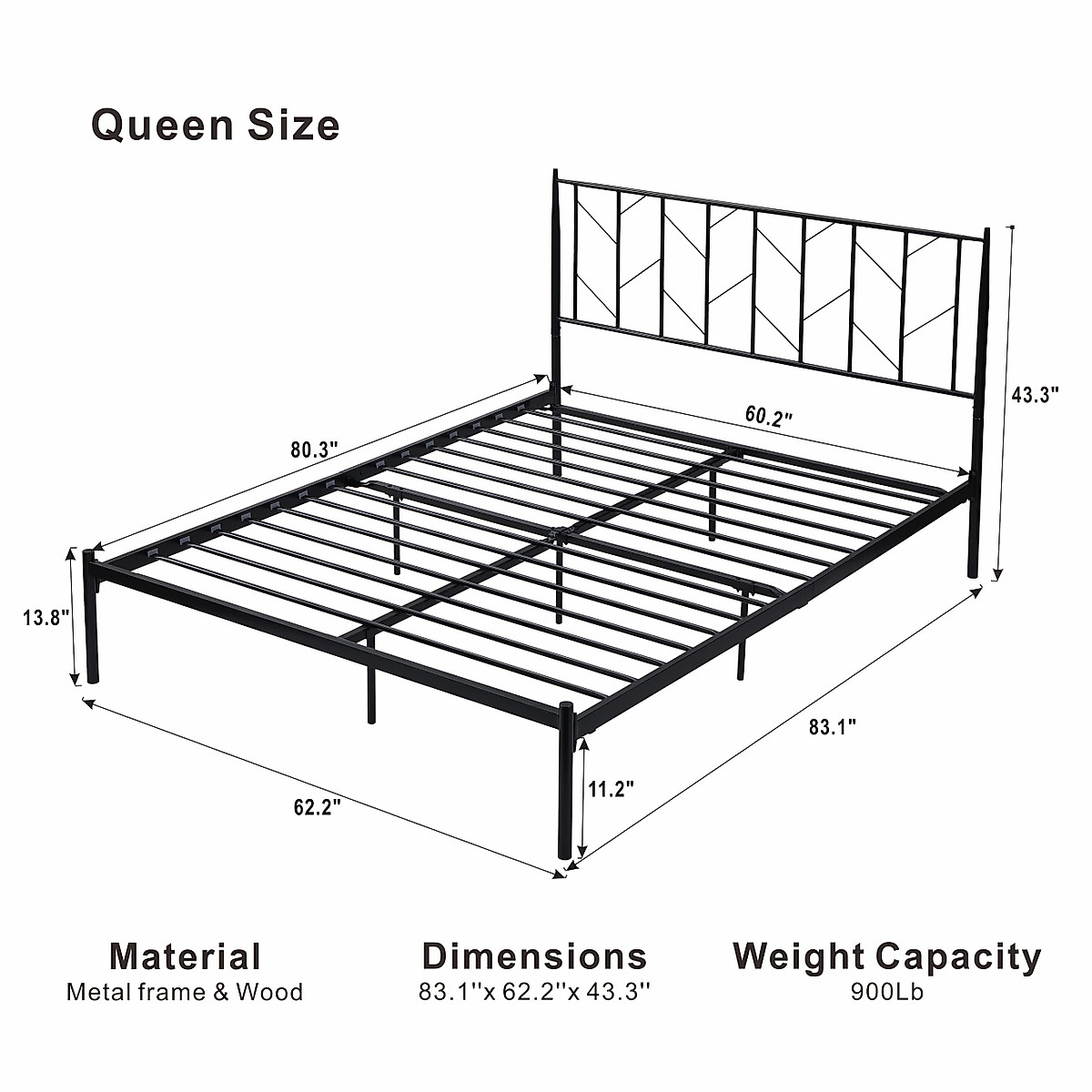 ETAROW Metal Full Size Bed Frame Mattress Foundation with Headboard and Firm Support, Easy Set up, No Spring Box Needed, Black 1121-F