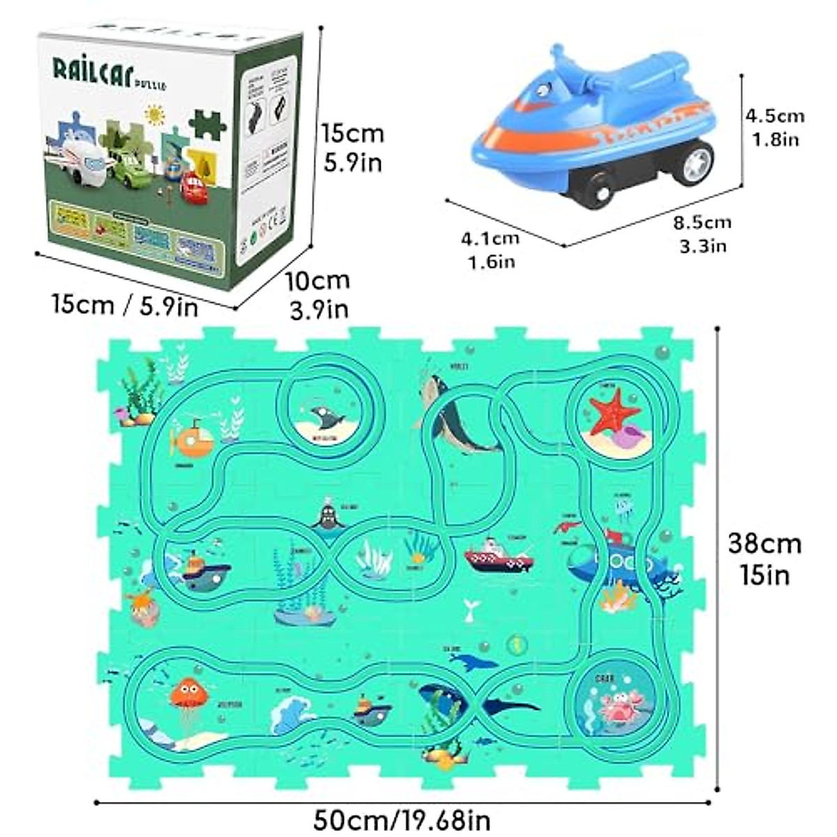 Floor Puzzles for Kids, Puzzle Track Car Play Set, Educational Montessori Toys for 3 4 5 6 Year Old Boys, 3 4 5 6 Year Old Boy Birthday Gift(Ocean)