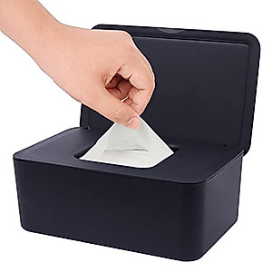 Wipes Dispenser, Wipe Holder for Baby & Adult, Seposeve Refillable Wipe Container, Keeps Wipes Fresh, Far from Dirty Wipes, Easy Open/Close Wipes Pouch Case, Black