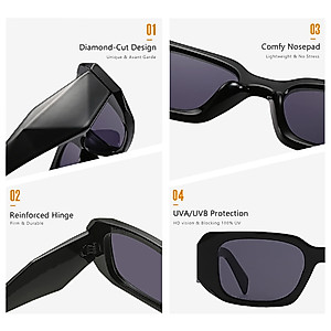 Palarado Trendy Fashion Sunglasses Women Men Rectangle 90s Vintage Retro 2000s 70s Square Shades Cool Cute Rectangular Chunky Baddie Blenders Shady Rays (Black Frame/Grey Lens)