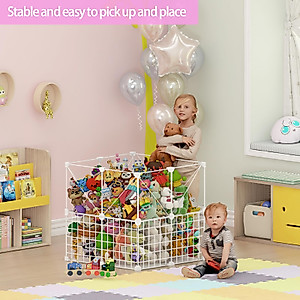 Aougiley Stuffed Animal Storage Box, Square Metal Organizer Holder with Adjustable Cord for Kids, L23.6 * W23.6 * H23.6 inches