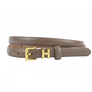 Larsweryar Women’s Belts，Skinny Elegantes Fashion Slim Leather Belt With Gold Buckle，Applicable to Dress Jeans slacks (Khaki, 25"-33"(102CM))