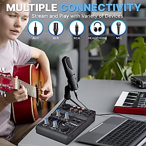 Pyle 5 Channel Audio Mixer - DJ Sound Controller Interface with USB Soundcard for PC Recording, XLR 3.5mm Microphone Jack, 18V Power, RCA Input and Output for Professional and Beginners -PAD20MXU