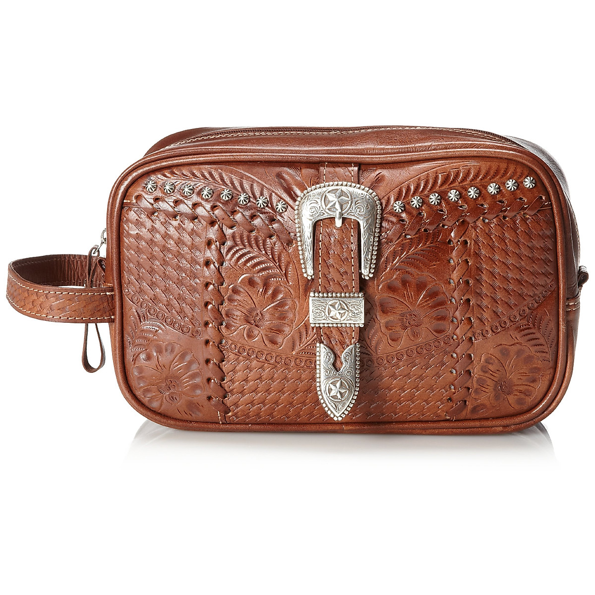 American West Leather Shave Kit/Toiletry Travel Bag - Retro Romance