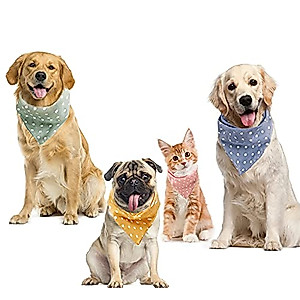 MJJT 4 Pieces Dog Bandanas, Polka Dots Dog Kerchief Daily Triangle Bibs, Pink Green Blue Orange Scarfs Pet Birthday Gift, Adjustable Accessories for Small Medium Large Girl Boy Dogs Puppies Cats Pets