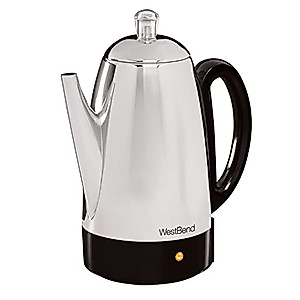 West Bend 54159 Classic Stainless Steel Electric Coffee Percolator with Heat Resistant Handle and Base Features Detachable Cord, 12-cup, Silver