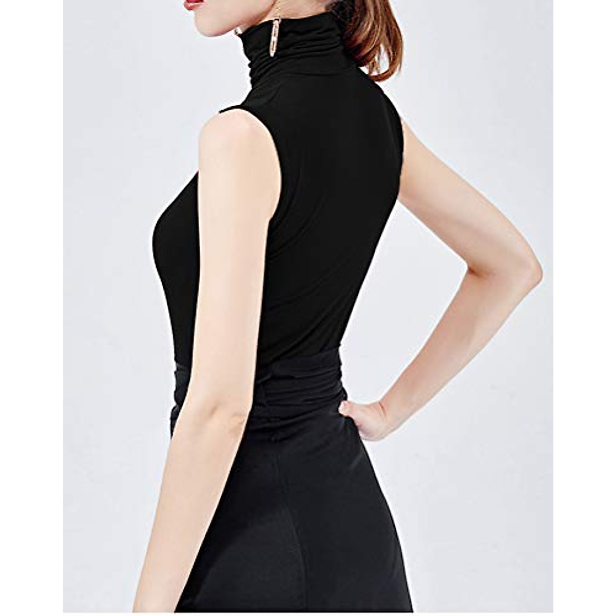 Sunfaynis Black Mock Turtleneck Sleeveless Tops for Women Soft Stretch Layering Top Shirt Turtleneck Tank Top (Black, M)